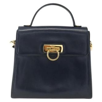 Ferragamo unisex, Pre-owned, Bleu, Taille: ONE Size Sac port&eacute; main convertible Gancini Pre-owned