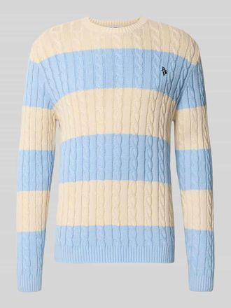 Review Slim Fit Strickpullover aus reiner Baumwolle mit Zopfmuster