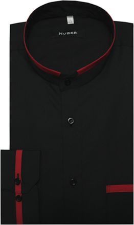 Huber Stehkragenhemd Langarm schwarz-rot L