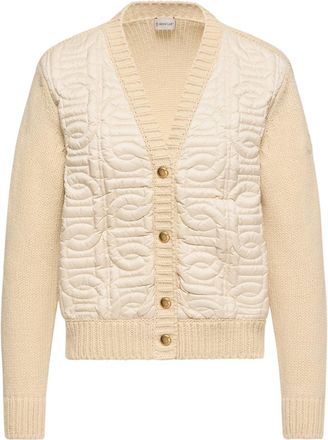 Moncler Moncler Cardigan &Agrave; Col En V &Agrave; Matelassage Cha&icirc;ne, Femme, Beige, Taille: Xl
