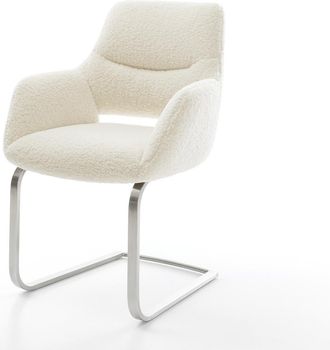 DELIFE Freischwinger Yago-Flex mit Armlehnen Teddystoff Beige Freischwinger flach Edelstahl Taschenfederkern, Esszimmerst&uuml;hle