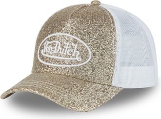 Von Dutch Kappe für Damen und Herren, verstellbar, Trucker-Kappe mit Glitter (Pailletten), Goldfarben / Weiß, One size