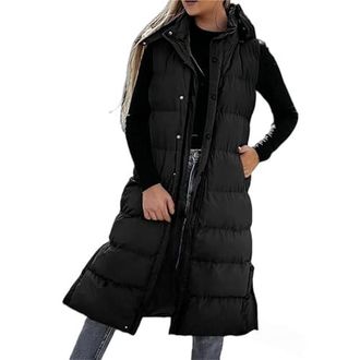 Generic Long gilet matelass&eacute; l&eacute;ger pour femme, manteau dhiver chaud &agrave; fermeture &eacute;clair, manteau dhiver, Noir, 5XL