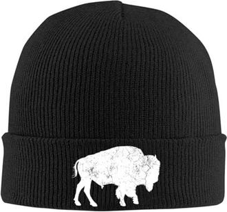 Generic Bison R&eacute;tro Vieilli, Amoureux des Animaux Homme Femme Watch Cap Doux Skull Cap Souple Bonnets Tricot&eacute; pour Le Quotidien Jogging Course &Agrave; Pied