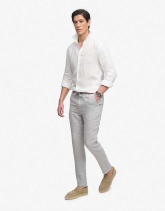 Superdry Merchant - Pantalon en lin - Gris cendr&eacute; chambray
