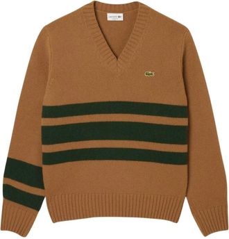 Lacoste Homme, Pulls, Brun, Taille: XS Pull en laine &agrave; rayures et col en V