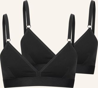erlich textil Erlich Textil 2er Pack Casual Cotton Triangel Bralette B&uuml;gellos Aus Bio-Baumwolle - Verstellbare Tr&auml;ger schwarz
