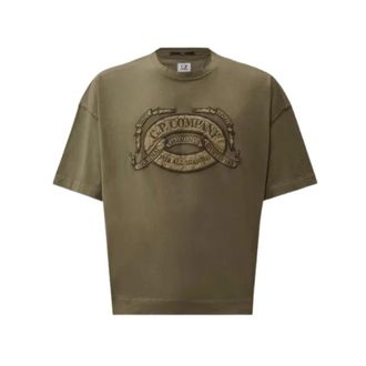 C.P. Company C.p. Company, Homme, Tops, Vert, Taille: XL T-Shirt Boxy Logo Manches Courtes en Jersey 20/1