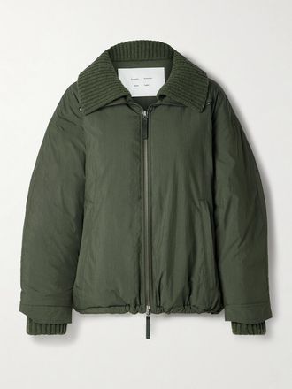 Proenza Schouler Veronica Jacke Aus Wattiertem Shell Aus Einer Baumwollmischung Mit Rippstrickbes&auml;tzen - Gr&uuml;n
