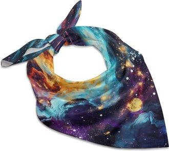 Generic Foulard carré en soie légère motif nébuleuse pour cheveux respirant Cadeau pour homme et femme Motif galaxie, multicolore, 60x60cm