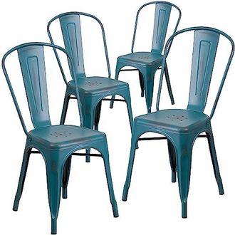 Flash Furniture Stuhl aus Metall in Antikoptik, Kelly Blue-Teal, 4 Stück