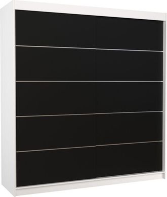 Les Tendances Armoire chambre adulte blanche et noir 2 portes coulissantes Yvona 200cm