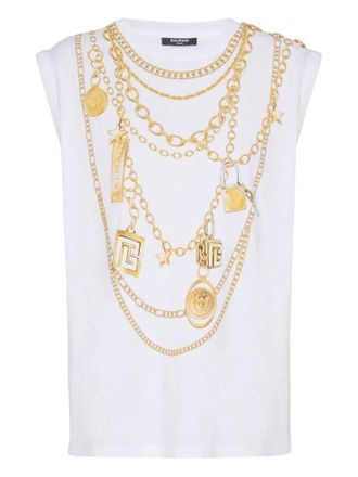Balmain Oberteil mit Kettenprint - Weiß