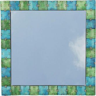 Guru Shop Patchwork Spiegel mit Kokosnuss Rahmen - Modell 2 Gr&uuml;n, 40x40x2 cm