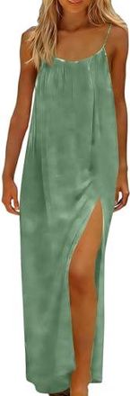 Generic Robe de plage pour femme, robe longue d&eacute;t&eacute; l&eacute;g&egrave;re, dos nu, bretelles profondes dans le dos, fente lat&eacute;rale, robe de soleil d&eacute;contract&eacute;e pour les vacan