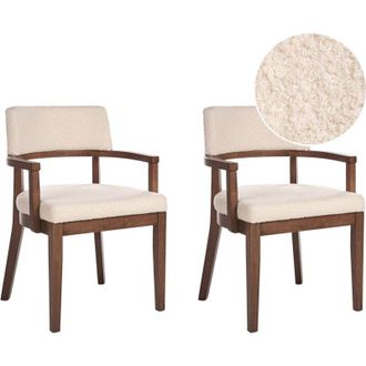 Beliani Lot de 2 Chaises de Salle &agrave; Manger en Boucl&eacute; Assise Tapiss&eacute;e Bois Fonc&eacute; et Beige Dalbo