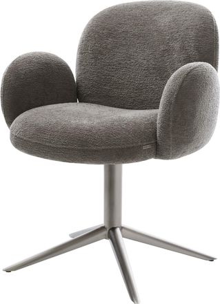 DELIFE Esszimmerstuhl Nube-Flex mit Armlehnen Fu&szlig;kreuz Graphit Boucl&eacute; Soft Schlamm 360&deg; drehbar Wippfunktion Taschenfederkern