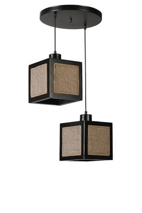 Opviq Elegant Chandelier with FIR Wood Body & Natural Fabric Cap, Adjustable Height 70 cm, Black & Rattan Colors, E27 Socket, Perfect for Modern Spaces