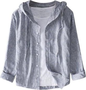 Generic Chemise Homme Bande Printemps Et &Eacute;t&eacute; Nouveau Vrac Mode Protection Solaire Capuche Manches Longues Unie Couleur Lin Fonc&eacute;