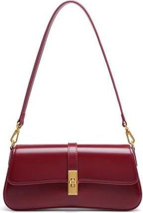 Generic Sac &agrave; bandouli&egrave;re en cuir v&eacute;ritable - Noir - Sac &agrave; main vintage pour femme - Sac &agrave; main Hobo sous les bras - Bretelles r&eacute;glables amovibles, bordeaux, 