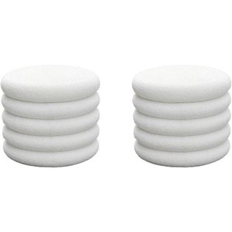 DRAWER Lot de 2 poufs coffres ronds en tissu bouclette &oslash;47cm - Blanc - Bubble