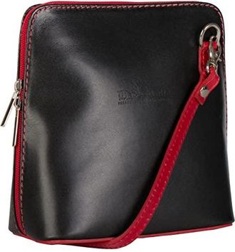 LiaTalia Mini sac à bandoulière en cuir italien véritable Réel pour femme - ABBY [Black with Red Trim]