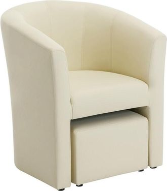 Vente-Unique Fauteuil cabriolet et pouf en simili beige JOVANA
