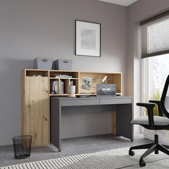 Loftscape home24 Schreibtisch Reddys 154 x 119 x 55cm Braun/Grau/Grau