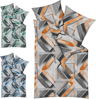 JACK by Kaeppel Fein Biber Bettw&auml;sche 2tlg. Elevate Orange Gr&uuml;n Blau Saphir Anthrazit Silber Streifen Grafik Abstrakt, Farbe:Orange, Gr&ouml;&szlig;e:155x220cm Bettw&auml;