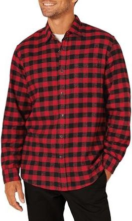 Amazon Essentials Chemise en Flanelle &agrave; Manches Longues (Grandes Tailles Disponibles) Homme, Noir Rouge Carreaux Lain&eacute;s, XL