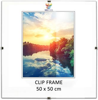 MG Design Cliprahmen 50 x 50 cm - rahmenloser Bilderrahmen mit Acrylglas & HDF Rückwand - für Fotos, Poster & Puzzle, vertikal & horizontal