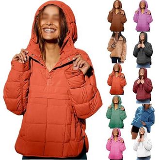 Generic Doudoune surdimensionn&eacute;e matelass&eacute;e pour femme, sweat &agrave; capuche chaud pour femme, manteau rembourr&eacute; &agrave; capuche Dolman, Orange, 3XL