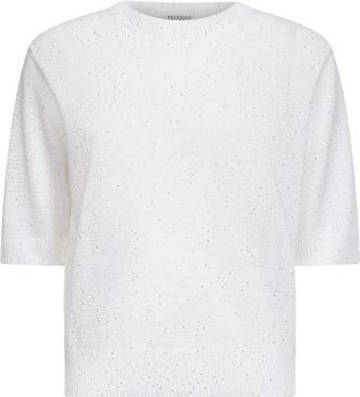 Brunello Cucinelli Femme, Tops, Blanc, Taille: 42 FR Ribbed Crewneck T-Shirt