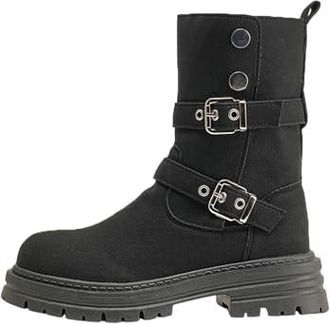 Generic Bottines &agrave; talon &eacute;pais pour femme - Confortables - &Eacute;l&eacute;gantes - Couleur unie - Bout rond - Boucle large - Bottes courtes &agrave; enfiler - Style d&eacute;contract&eacute;,