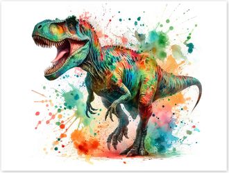 Posterlounge Tyrannosaurus Rex in Aquarell II Poster von nobelart 40 x 30 cm Bunt Wandbilder Wanddeko