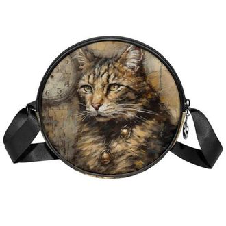 Generic Petit sac &agrave; bandouli&egrave;re rond pour femme, petit sac &agrave; bandouli&egrave;re avec fermeture &eacute;clair et bretelles r&eacute;glables style d&eacute;contract&eacute; pour femmes et filles