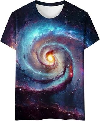 Generic T-shirt imprim&eacute; galaxie &agrave; manches courtes et col rond pour femme - T-shirt graphique doux et l&eacute;ger - Haut d&eacute;contract&eacute; pour festivals, voyages, gym, st