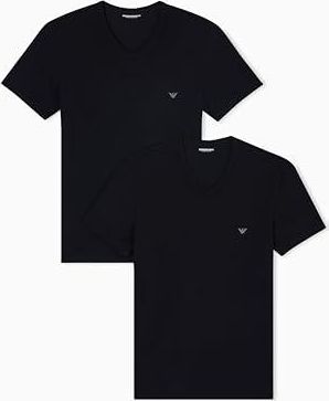 Emporio Armani Core Logoband 2-Pack Lot de 2 t-Shirts à col en V, Noir/Noir, M Homme