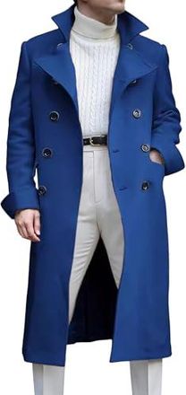 Generic Manteau long &agrave; double boutonnage pour homme - Coupe ajust&eacute;e - Printemps et hiver - Style d&eacute;contract&eacute; - Chaud et doux, bleu, XXL