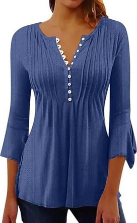 Generic Femme Tee Shirt Coton D&eacute;contract&eacute;e Chic T-Shirts Top 3/4 Manches D&eacute;t&eacute; L&acirc;che Basiques T-Shirt Grande Taille Respirant Et Col en V Hauts Tunique &Agrave; Manch