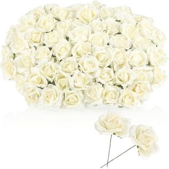 Com-Four 10x Branches de Bouquet - Branches de Fleurs d&eacute;coratives avec Fleurs Blanches - Roses en Papier pour d&eacute;corer des couronnes et des Cadeaux - Bouquet po