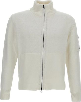 C.P. Company C.p. Company, Homme, Pulls, Blanc, Taille: L Cardigan Zipp&eacute; &agrave; Col Montant et Maille C&ocirc;tes