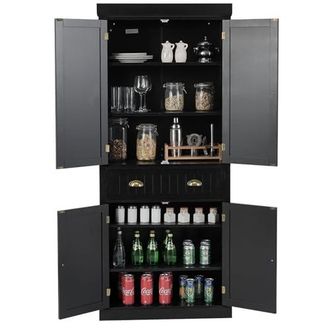 Giantex Armoire de rangement, multi-usages, avec 1 tiroir et 4 portes, 76 x 40 x 183,5 cm, pour cuisine, salon et salle de bain, en bois, noire