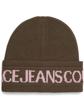 Versace Jeans Couture Beanie mit Intarsien-Logo - Braun