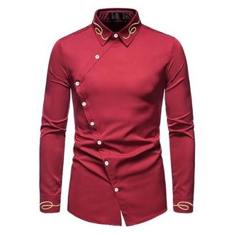 Generic Chemise d&eacute;contract&eacute;e &agrave; manches longues pour homme - Cardigan - Chemise &agrave; manches courtes - Champagne, rouge, XXL