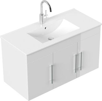 Magnolia Home Badm&ouml;bel Venezia weiss hochglanz Waschtisch mit 3 Softclose T&uuml;ren