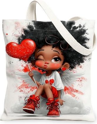 Generic Sacs fourre-tout en toile en forme de coeur mignon, sacs r&eacute;utilisables artistiques, sacs r&eacute;utilisables, toile l&eacute;g&egrave;re et lavable pour la Saint-Valentin