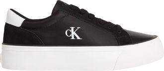 Calvin Klein Damen Vulcanized Sneaker Flatform Nylon Mix mit Logo, Schwarz (Black/Bright White), 39