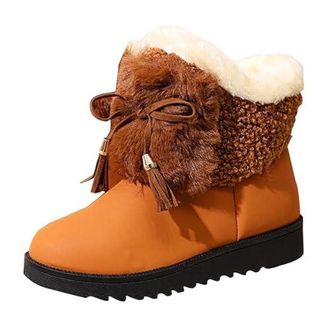 Generic Bottes dhiver confortables et larges pour femme - Couleur unie - Noeud - Semelle &eacute;paisse - Doublure en peluche - Confortables - Chaudes - D&eacute;contract&eacute;e