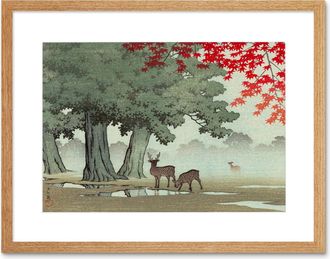 Wee Blue Coo The Art Stop Painting Nature Japan Tree Deer Japan KAWASE HASUI Framed Print F12X4229